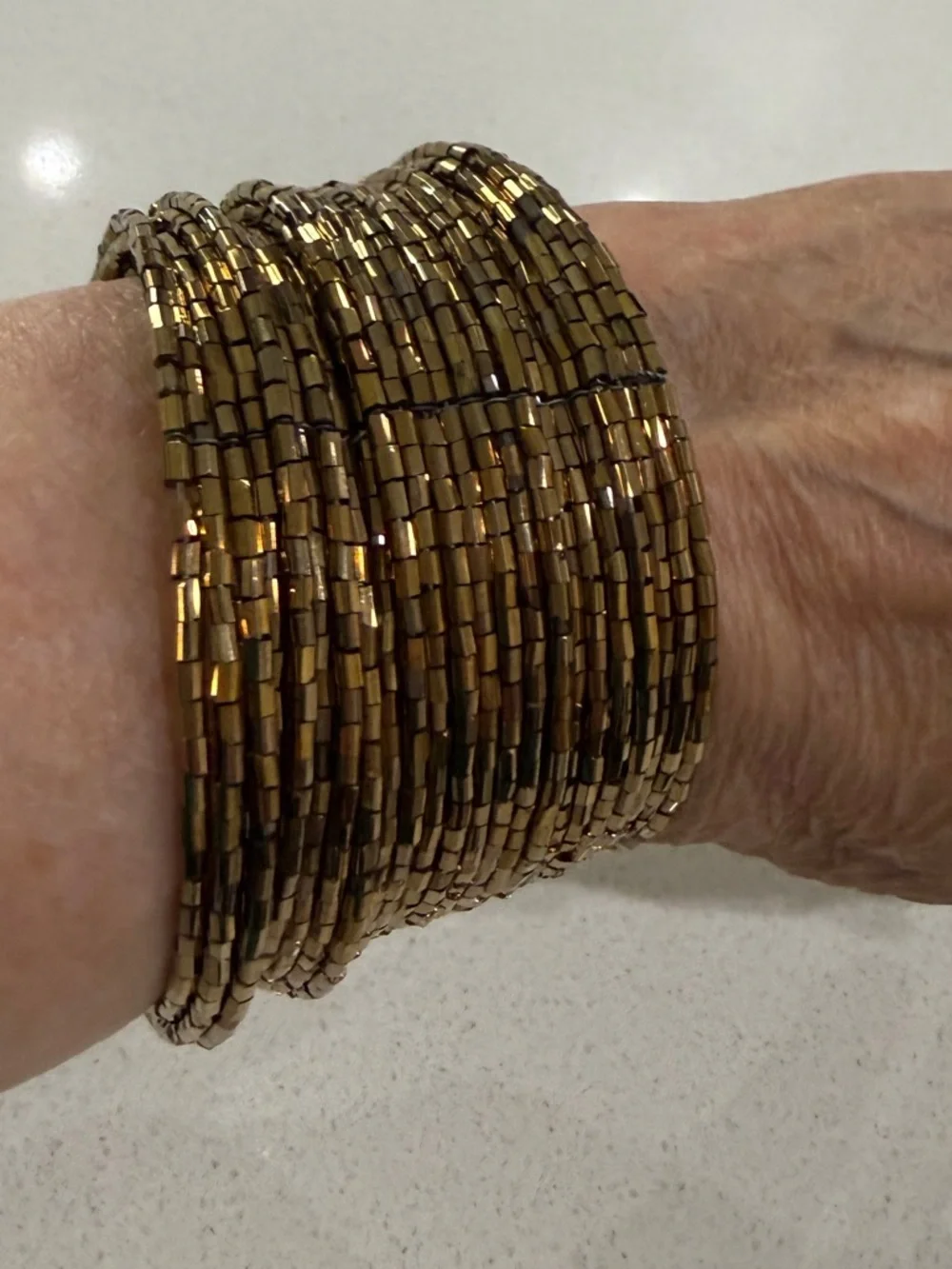 Jewelry | Multistrand Glass Bead Flex Cuff Bracelet | Poshmark